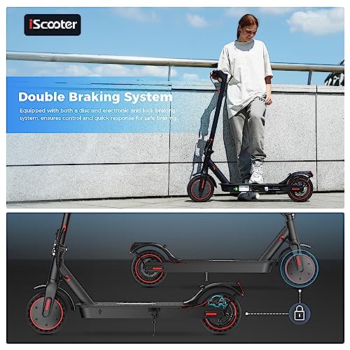 iScooter i9 Electric Scooter Adults and Teenages, 15.6 MPH, 18 Miles Range, 8.5'' Solid Tires, 350W Foldable and Cruise Control Escooter with Double Braking System and APP