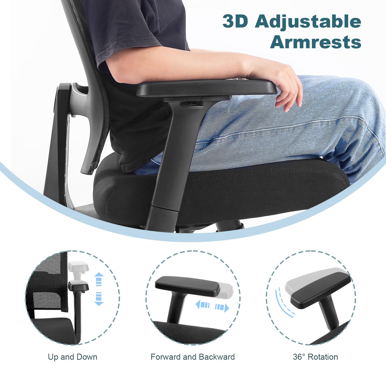 BILKOH Ergonomic High Back Office Chair with Adjustable Lumbar Support Comfortable Thick Cushion Computer Chair Wide Headrest & Reclining Desk Chair Adjustable 3D Armrest & Height Ergonomic Chairs