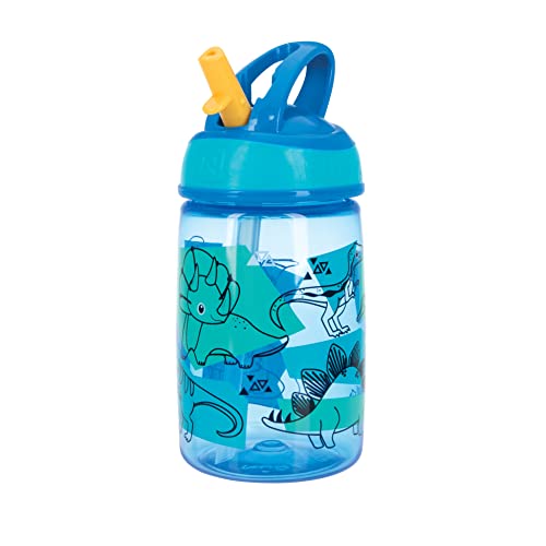 Nuby Flip-it Kids On-The-Go Printed Water Bottle with Bite Proof Hard Straw - 12oz / 360 ml, 18+ Months, 1 Pack of 1 Piece, Prints May Vary