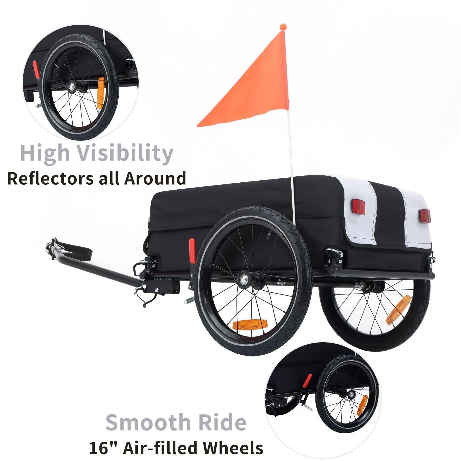 Bike Cargo Trailer, Bike Luggage Wagon Trailer with Removable Water Resistant Cover, Folding Frame Quick Release 16" Wheels