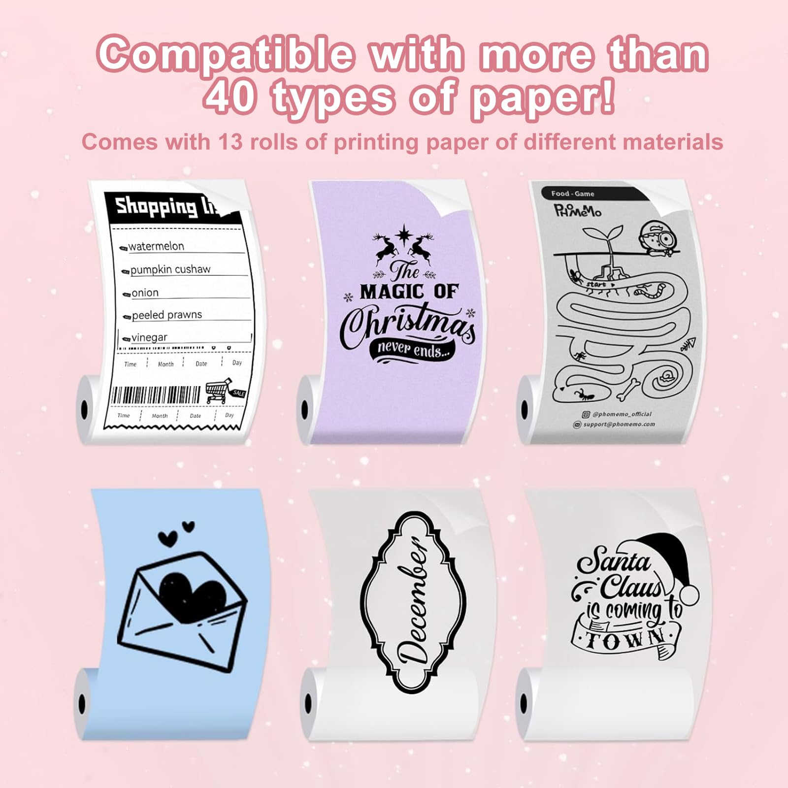 Crmanedy Portable Inkless Sticker Maker,Bluetooth Sticker Maker with 8 Rolls Paper,Compatible with iOS&Android,for DIY Making, Study Notes, memos, Lists, Work Plans, Graduation Gifts (Pink)