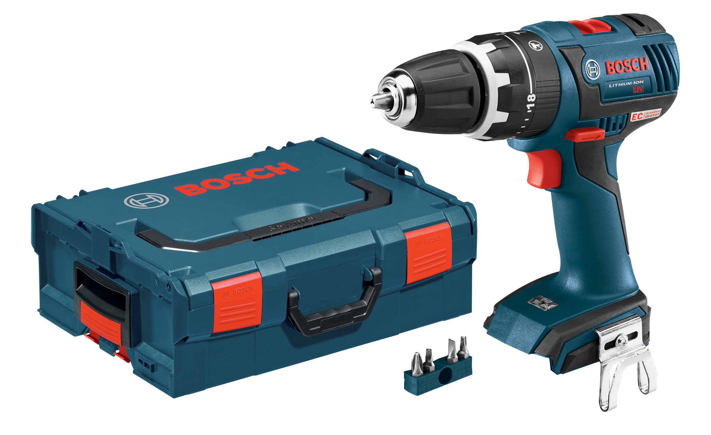 Bosch HDS182BL Bare-Tool 18-volt Brushless 1/2-Inch Compact Tough Hammer Drill/Driver with L-Boxx-2 and Exact-Fit Tool Insert Tray , Blue