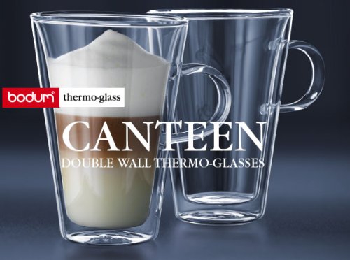 Bodum 13.5 oz Canteen Insulated Glass Mug, Double Wall High Heat Borosilicate Glass, 2 Pack