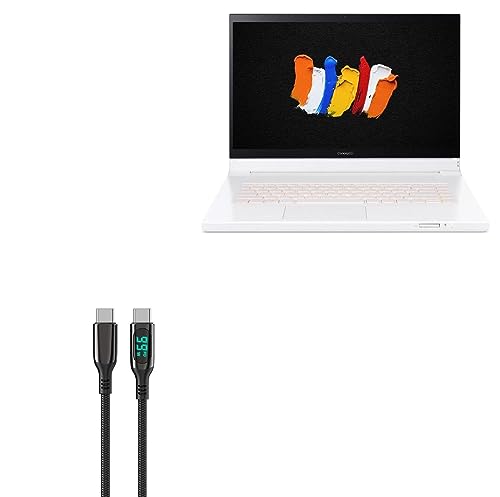BoxWave Cable Compatible with Acer ConceptD 7 Ezel CC715-71-7163 (15.6 in) - PowerDisplay PD Cable (6ft) - USB-C to USB-C (100W), LED Display 6 Foot PD Braided Nylon Cable - Jet Black