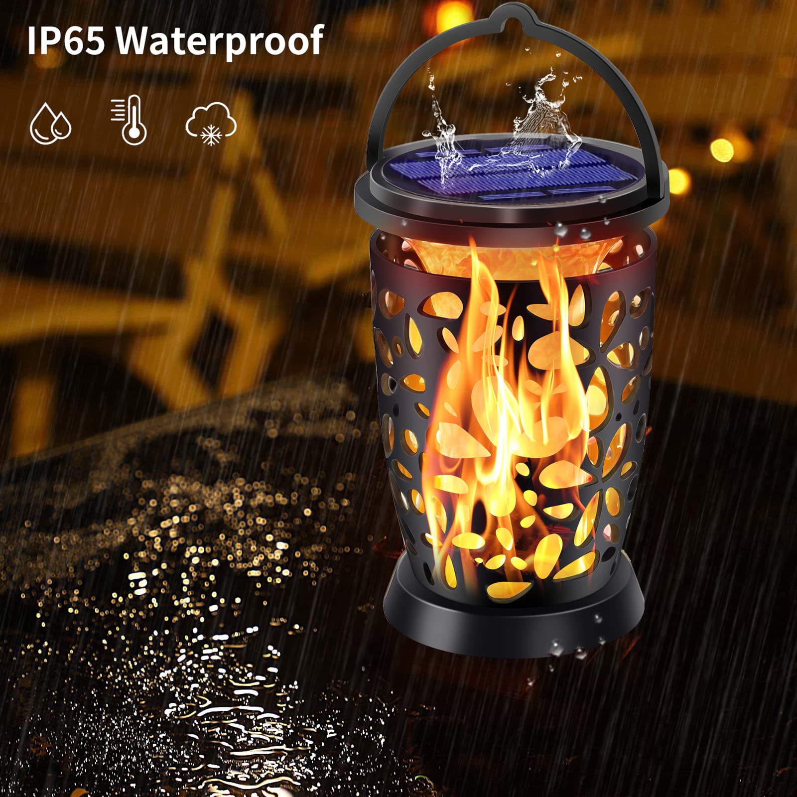 Ollivage Upgrade Hanging Solar Lanterns Outdoor Flickering Flame Solar Torches Lights Waterproof Landscape Lighting Solar Powered LED Flame Umbrella Lights for Garden Patio Yard Pathway Deck, 2P