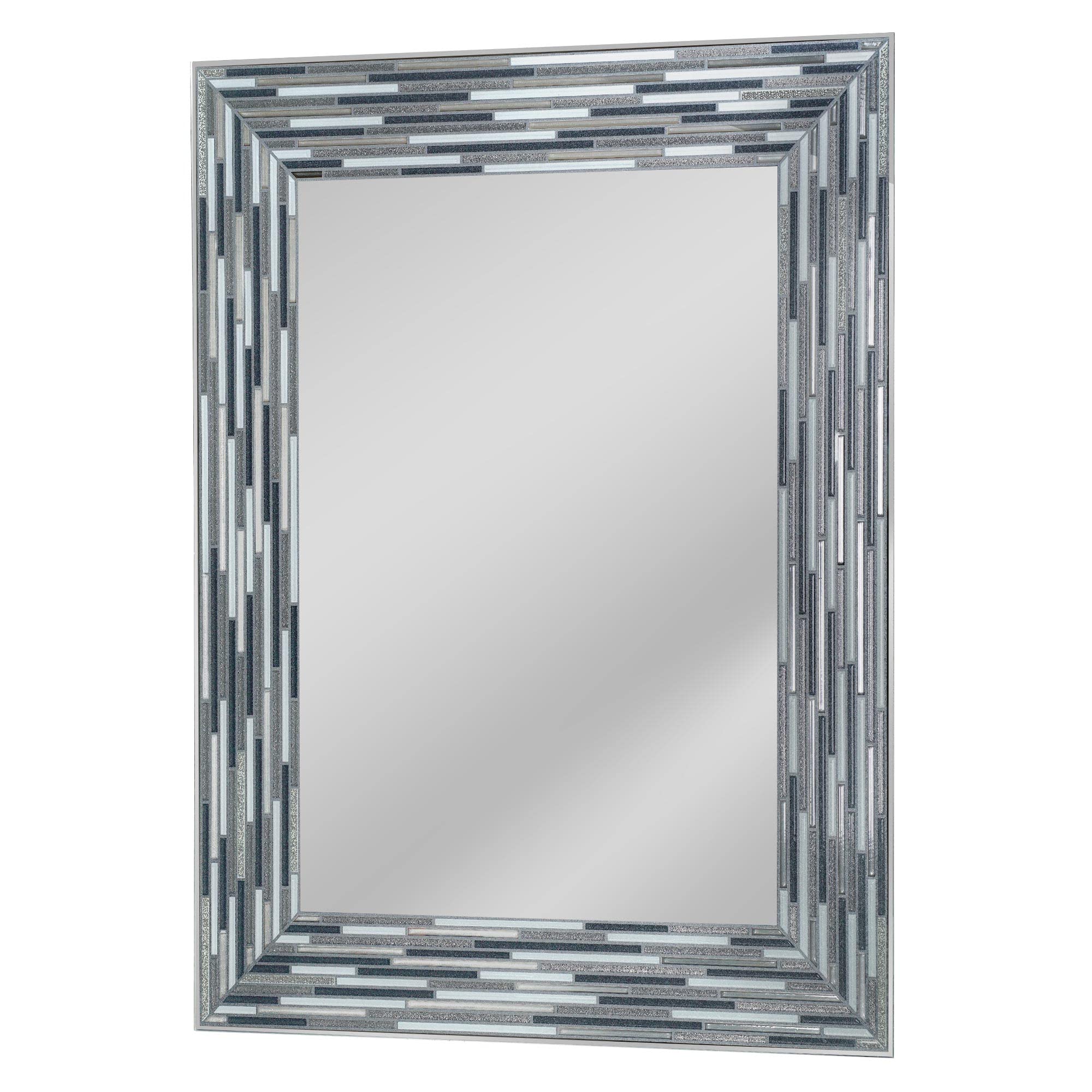 Head West Frameless Reeded Glass Print Gray Modern Wall Mirror - Bathroom Vanity Mirror Decoration with D-Ring Hangers for Vertical & Horizontal Mounting - 24" x 30"