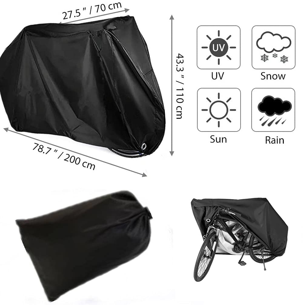 Bike Cover Waterproof Outdoor Bicycle Covers for Mountain and Road Bikes, Rain Sun UV,Bikes with Lock Holes & Storage Bag (Black)