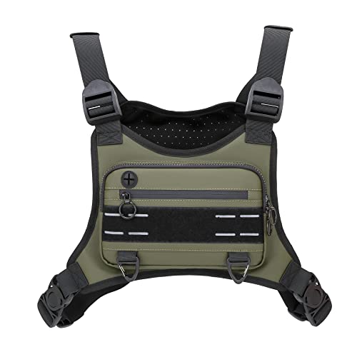 Muserise Sports Chest Bag For Men, Water Resistant Lightweight Front Chest Pack, Vest Bag With Built-In Phone Holder & Extra Storage For Workouts, Running, Cycling (Olive), One Size (MU05)