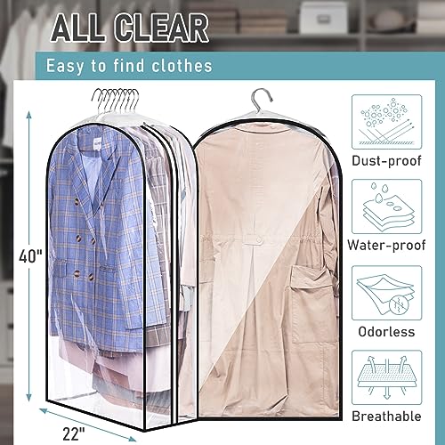 MISSLO 10" Gusseted All Clear Garment Bags for Hanging Clothes 40" Suit Bags for Closet Storage Hanging Clothes Storage Bags for Shirts, Coats, Dresses, 3 Packs