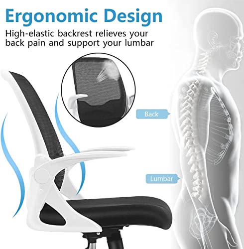 FelixKing Office Chair, Ergonomic Mesh Desk Chair with Adjustable Height, Swivel Computer Rolling Task Chair with Lumbar Support and Flip-up Arms, Conference Room White