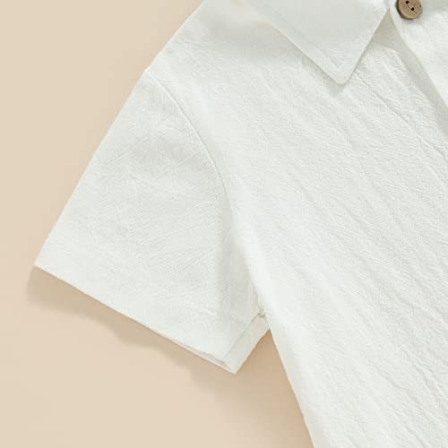 Karuedoo Toddler Baby Boy Clothes Cotton Linen Short Sleeve Button Down Shirt Shorts Set 2Pcs Summer Outfits (A-White Green, 3-4 Years)
