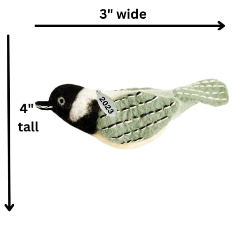 Felt Bird Ornaments - Chickadee Christmas Ornament 2023 Black Capped Chickadee Ornament - Fair Trade, Hand Felted Made in Nepal - Comes in an Organza Bag so It's Ready for Giving