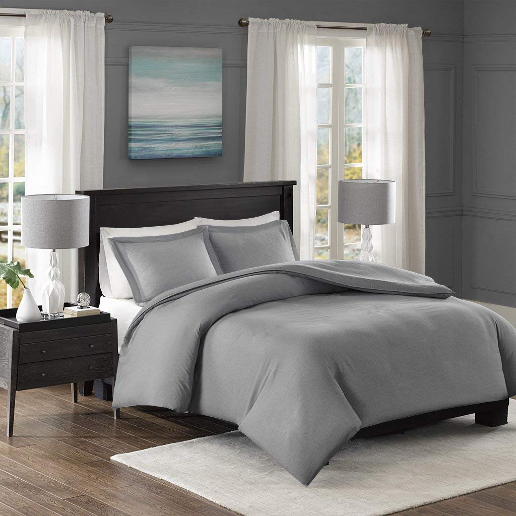 Madison Park Essentials Clay Duvet Cover Full/Queen Size - Blue , Solid Duvet Cover Set β 3 Piece β Ultra Soft Microfiber Light Weight Bed Comforter Covers