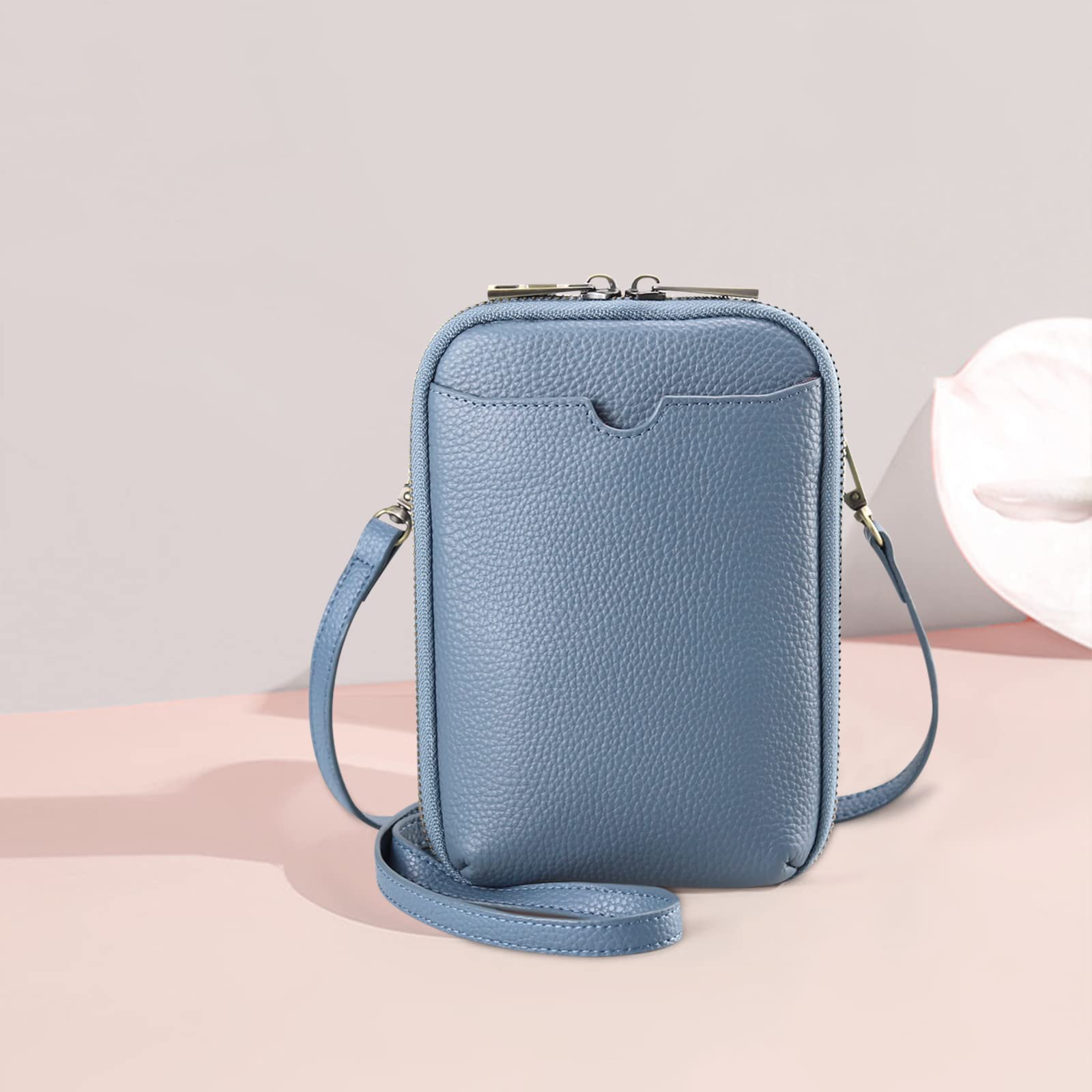 Crossbody Cell Phone Purses for Women Luxury Genuine Leather Small Crossbody Bags Wallet Purses with Adjustable Strap RFID Blocking Cellphone Case Wallet Bag