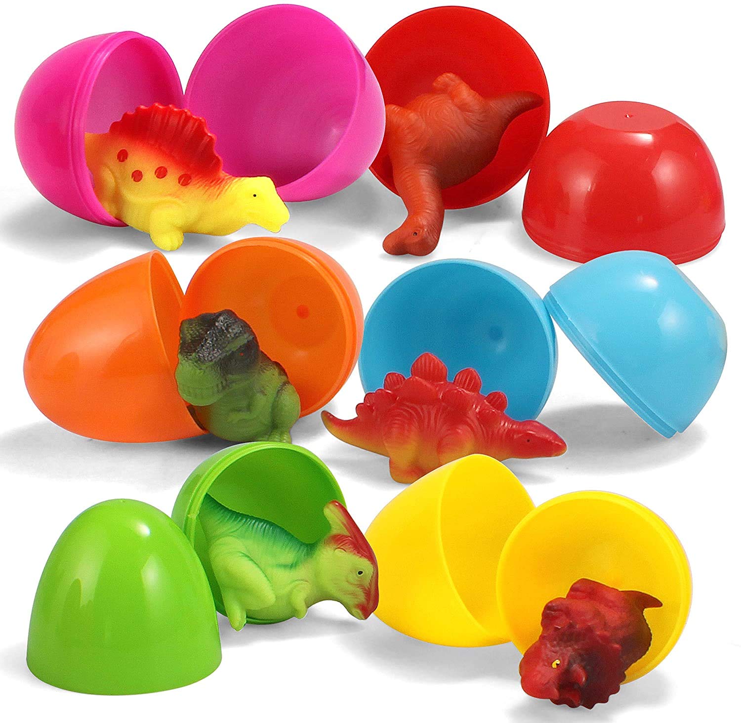 JOYIN 6 Pieces Pre-Filled Easter Eggs with Floating Dinosaur Bath Toys Luminous Easter Egg Hunt Easter Theme Party Favors