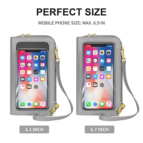 Crossbody Cell Phone Bags for Women, Touch Screen Bag RFID Blocking, CellPhone PU Leather Wallet Purse, Shoulder Handbag with Credit Card Slots,Gray