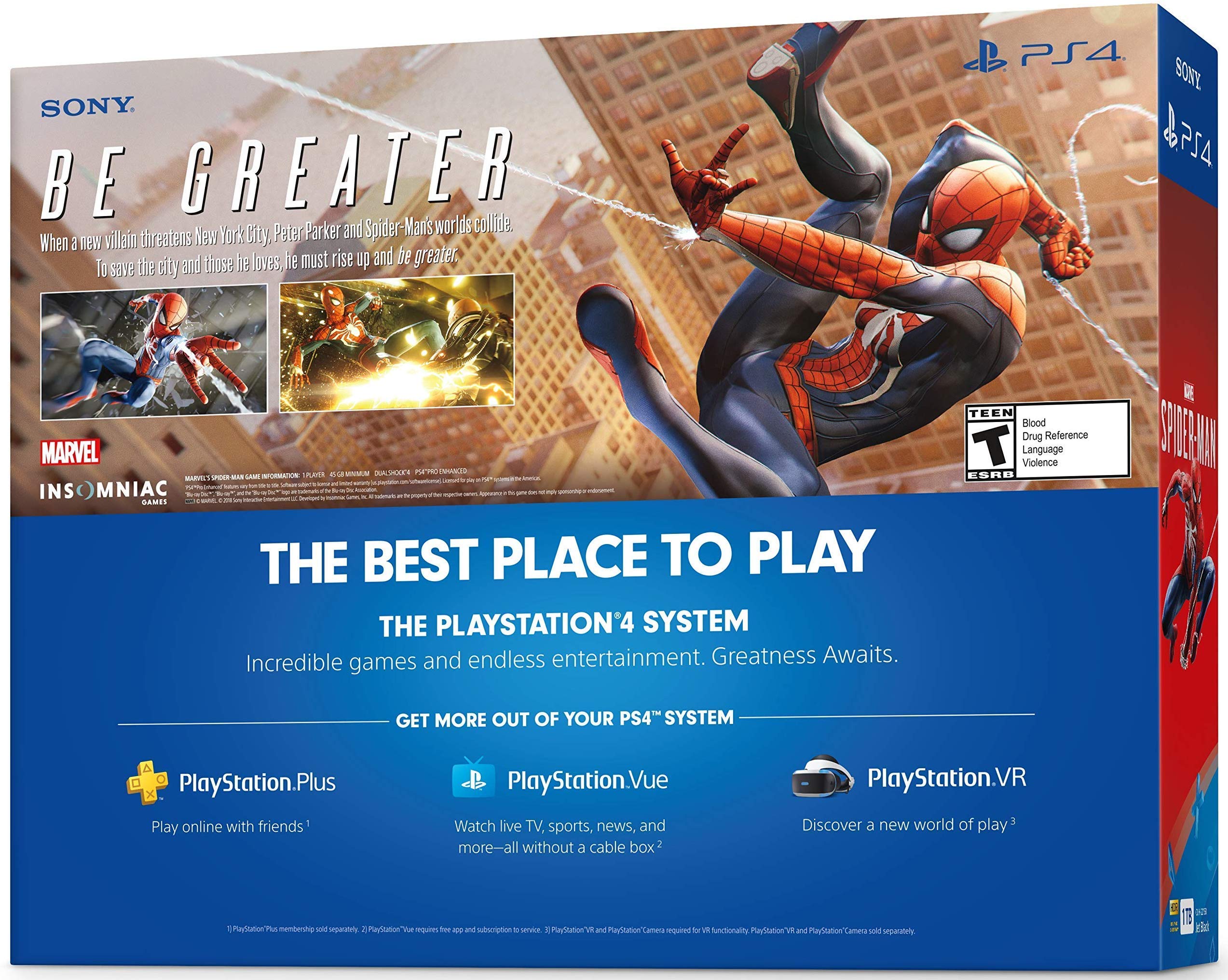 Newest Sony Playstation 4 Slim 1TB SSD Console - Marvel's Spider-Man PS4 Bundle with DualShock-4 Wireless Controller (Renewed)