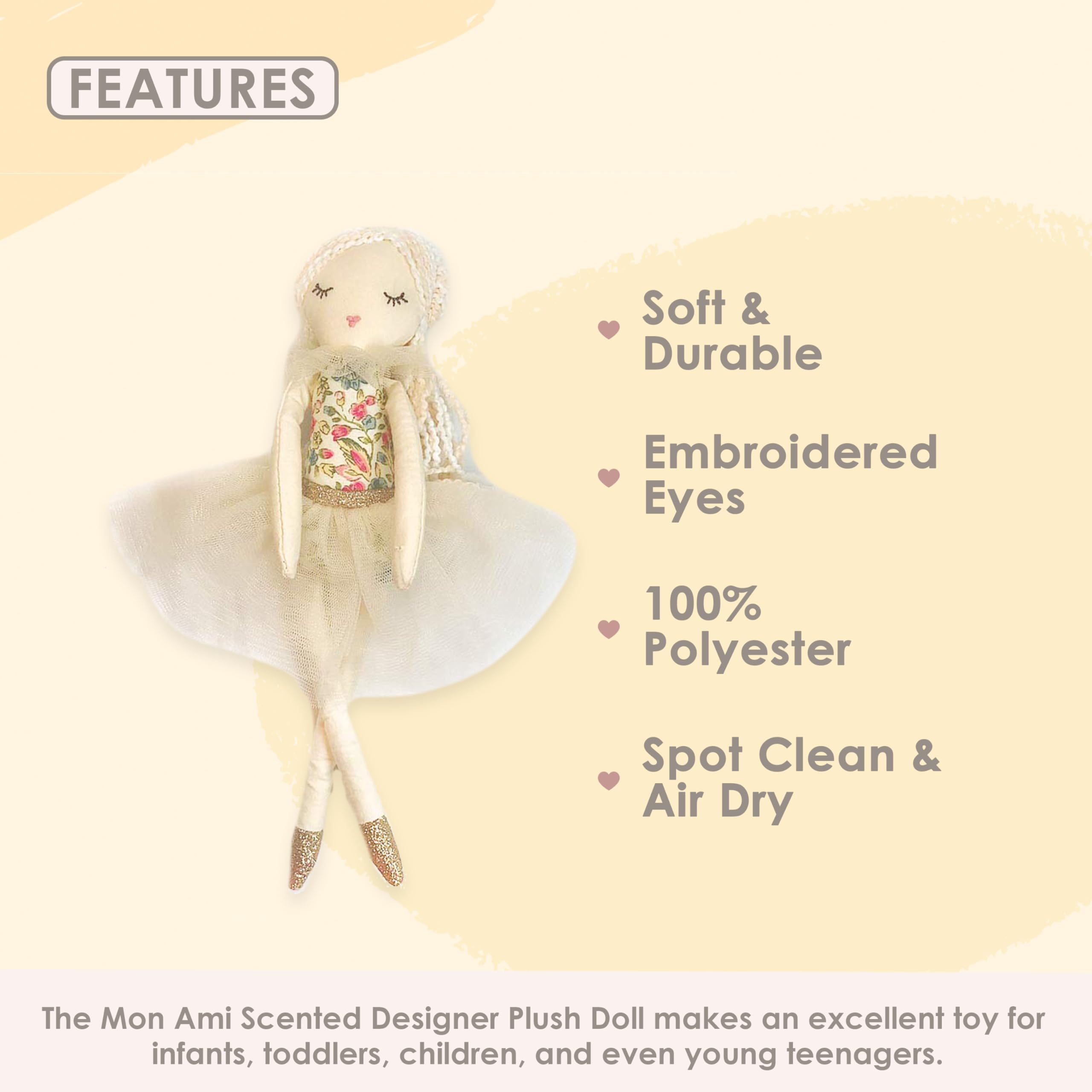 MON AMI Vanilla Scented Designer Soft Plush Doll - 10”, Fun Adorable Stuffed Toy for Kids of All Ages, Use as Toy or Room Décor, for Baby Shower