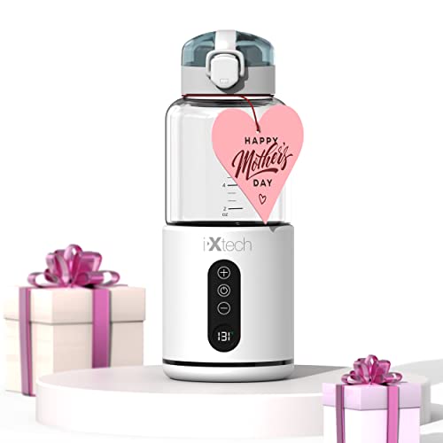 IXTECH Portable Water Warmer for Baby Formula, Milk Warmer for Travel, 10 oz,Electric Warming with Adjustable Temperature Control, Leak-Resistant Spout, Rechargeable and Wireless