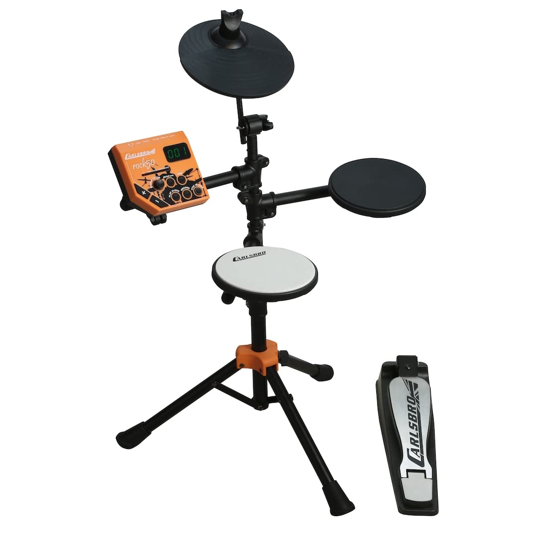 Carlsbro 3 Piece Junior Electronic Drum Kit (Rock50 Sound Module) + Samson SR350 Over-Ear Stereo Headphones + Drumsticks + Drum Stick Holder