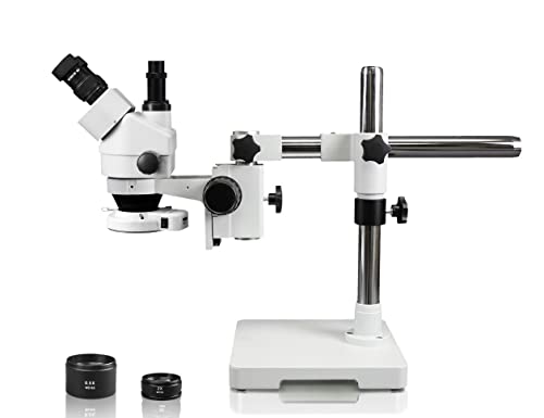 Vision Scientific VS-3FZ-IFR07 Simul-Focal Trinocular Zoom Stereo Microscope | 10x WF Eyepiece, 0.7Xâ4.5X Zoom, 3.5Xâ90x Magnification, 0.5X & 2X Aux Lens