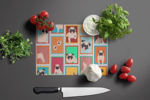 Caroline's Treasures MLM1090LCB Lots of Fawn Pug Glass Cutting Board Large Decorative Tempered Glass Kitchen Cutting and Serving Board Large Size Chopping Board