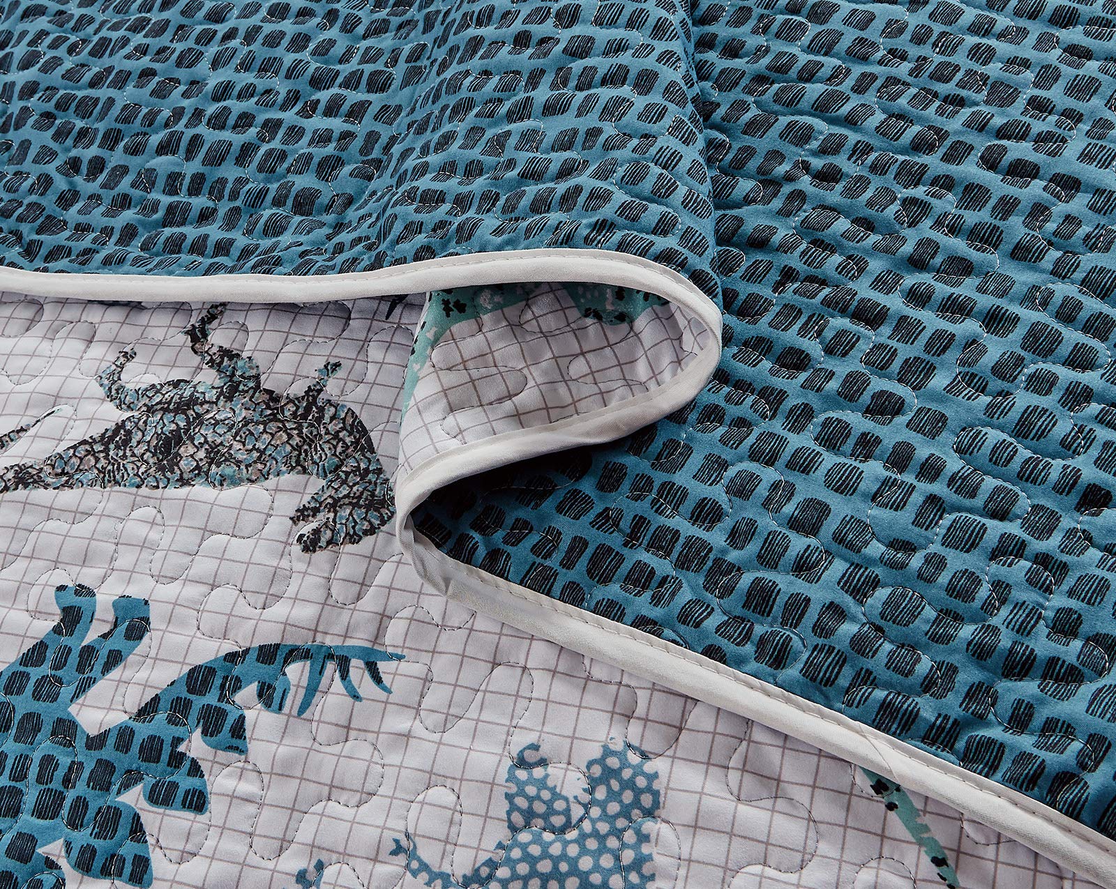 Better Home Style White Blue and Grey Dinosaur Dinosaurs World Kids/Boys/Toddler 3 Piece Coverlet Bedspread Quilt Set with Pillowcases # Dino Kingdom (Full/Queen)