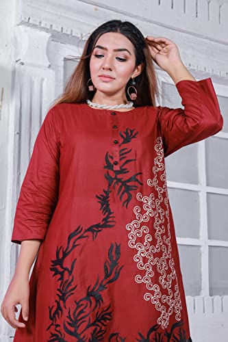 IshDeena Indian Kurtis for Women Indian Style Cotton Tunics Womens Tops Summer Embroidered (Small, Mehroon)