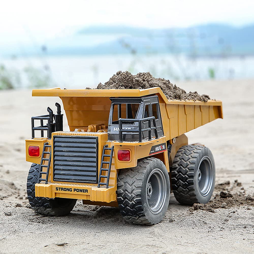 Supdex RC Dump Truck, 2.4Ghz 4WD Remote Control Construction Vehicle Truck for Boys 1:18 Scale 6 Channel Metal Cab Construction Vehicles Toy with LED Lights and for Birthday Xmas Gift