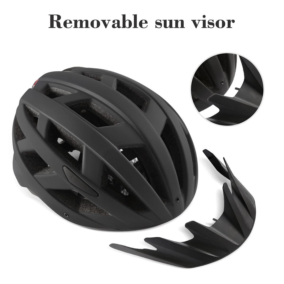 Bike Helmet for Men Women LED Rear Light Mountain Bike Helmet for Adults with Replacement Pads & Detachable Visor Adjustable Bicycle Helmets