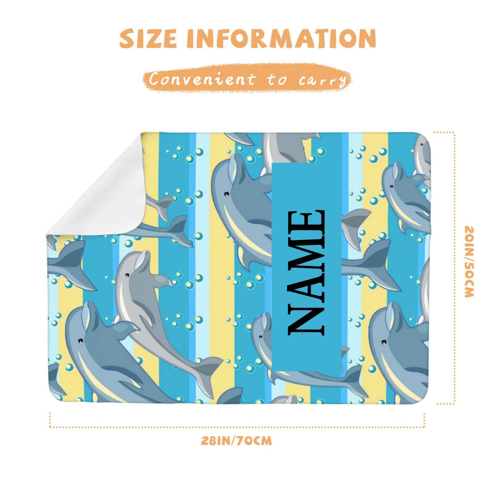 Custom Dolphins Portable Diaper Changing Pad Personalized Add Text Soft and Leak Resistant Liners for Baby and Toddler Waterproof Cotton Reusable Change Pads for Home Travel