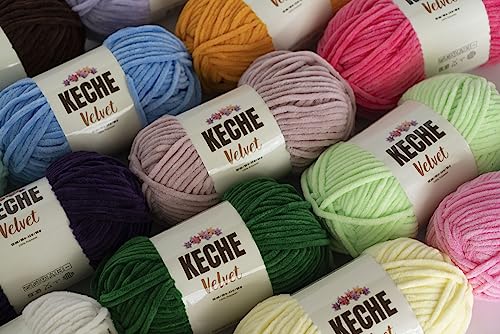 Keche Velvet Yarn for Crocheting, Soft Chenille Bulky Baby Blanket Amigurumi Yarn 100 gr (132 yds) - Hot Pink
