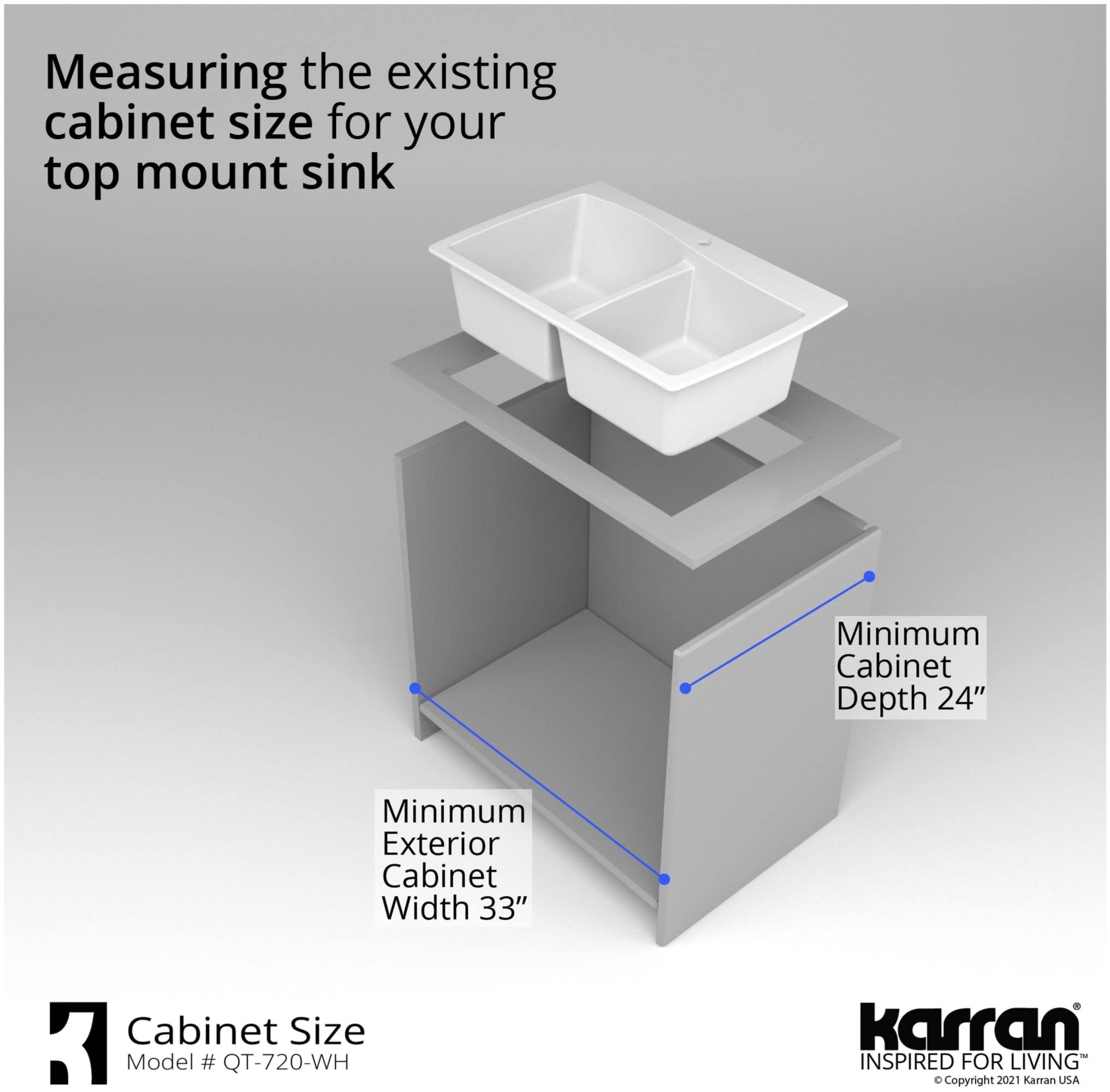 Karran QT-720 Drop-In Quartz Composite 34 in. 1-Hole 50/50 Double Bowl Kitchen Sink Kit in White