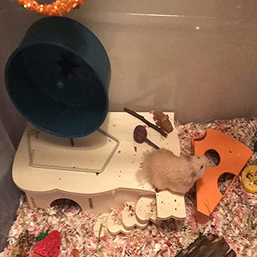 MUYG Wood Hamster House,Natural Wooden Chinchilla Hut with Steps Window Multi-Chamber Small Animal Hideout Maze Habitat Decor for Dwarf Mice,Rats,Syrian Mouse, Gerbils, Chinchilla (L)