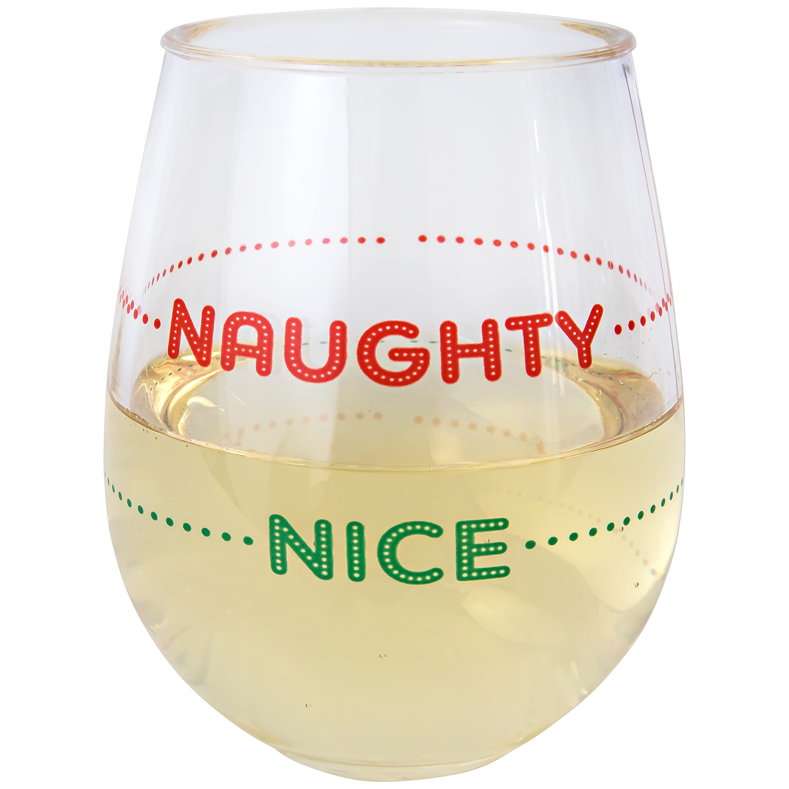 C.R. Gibson QWG2O-22630 Naughty or Nice Acrylic Stemless Wineglass for Christmas Parties and Celebrations, 12 fl. Oz.