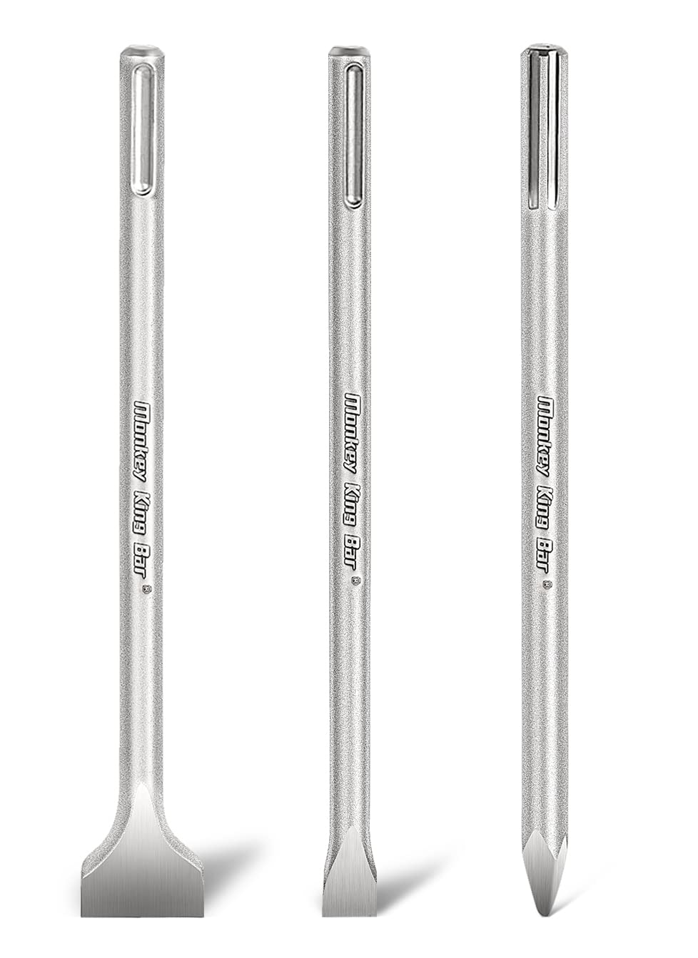 Monkey King Bar -Sds Max Bits 16" SDS Chisel Set-3pcs Masonry Drill Bits Set Suitable with All Brand of Sds Max Hammer Drills- Sds Max Chisel- Point Chisel, Scaling Chisel, Flat Chisel