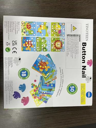 TINOTEEN Button Art Toy for Toddlers,Toddler Activities Crafts Color Matching Early Learning Educational Mosaic Pegboard 50 Buttons and 18 Pictures