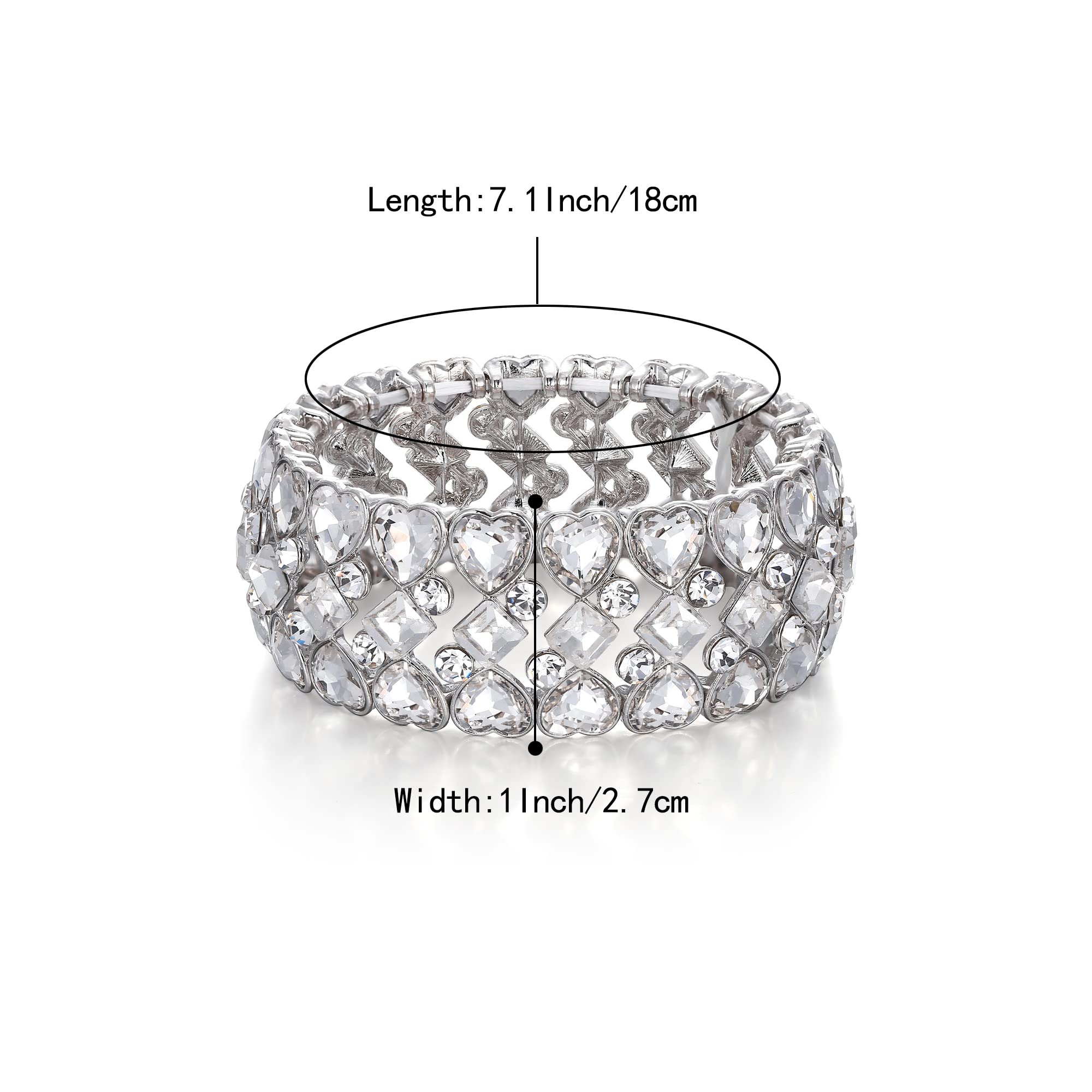 BriLove Wedding Bridal Bracelet for Women Heart Rhinestones Prismatic Stretch Bangle Bracelet Clear Silver-Tone
