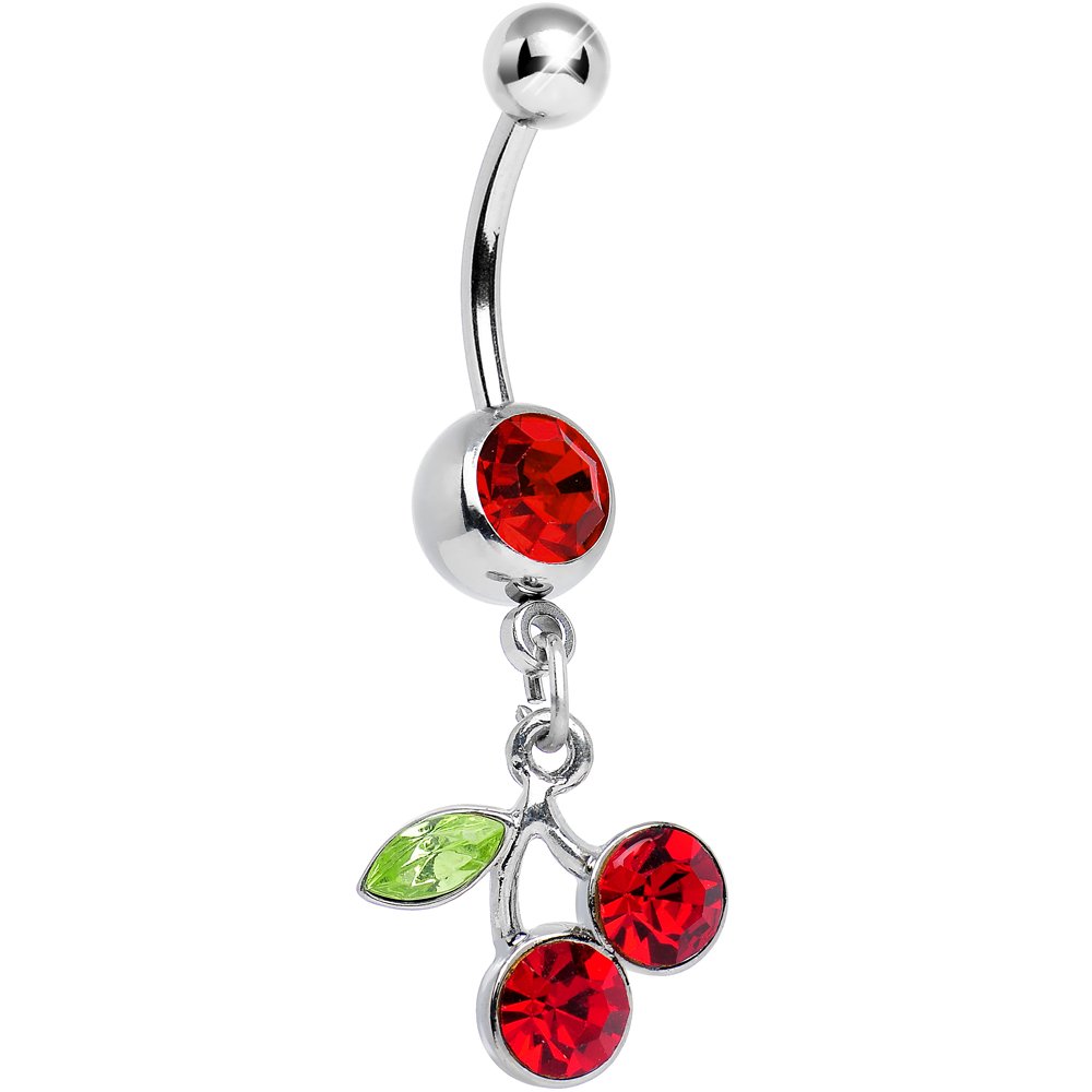 Body Candy 14G Stainless Steel No 2 Red Dangling Cherry Belly Button Ring Body Jewelry