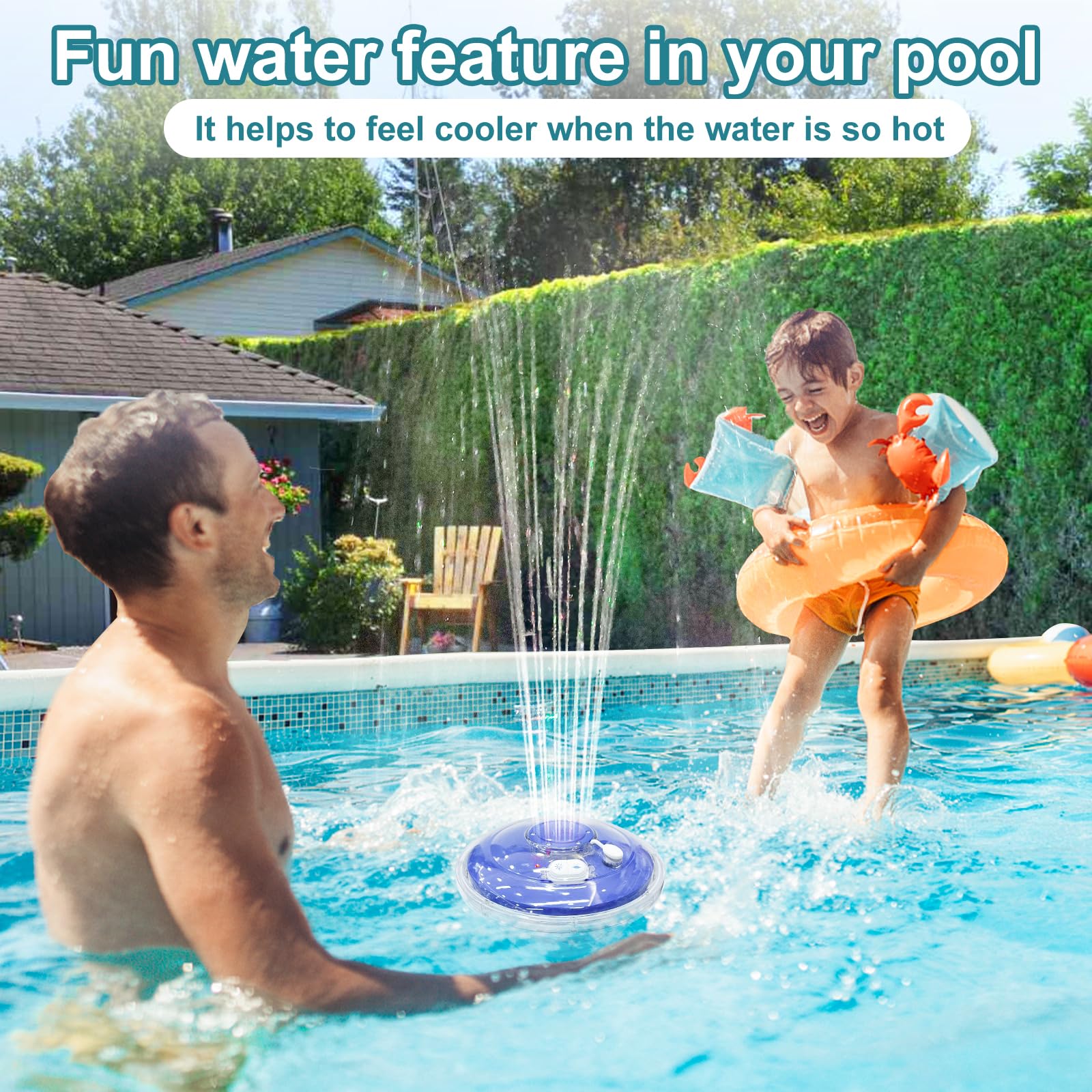ChlorStar Floating Pool Fountain with Underwater Light Show,Pool Water Fountain Pump for Pond With Rechargeable Battery Powered,2 Modes Spray Pool Waterfall Fountain for Inground Above Ground Pool-1pc