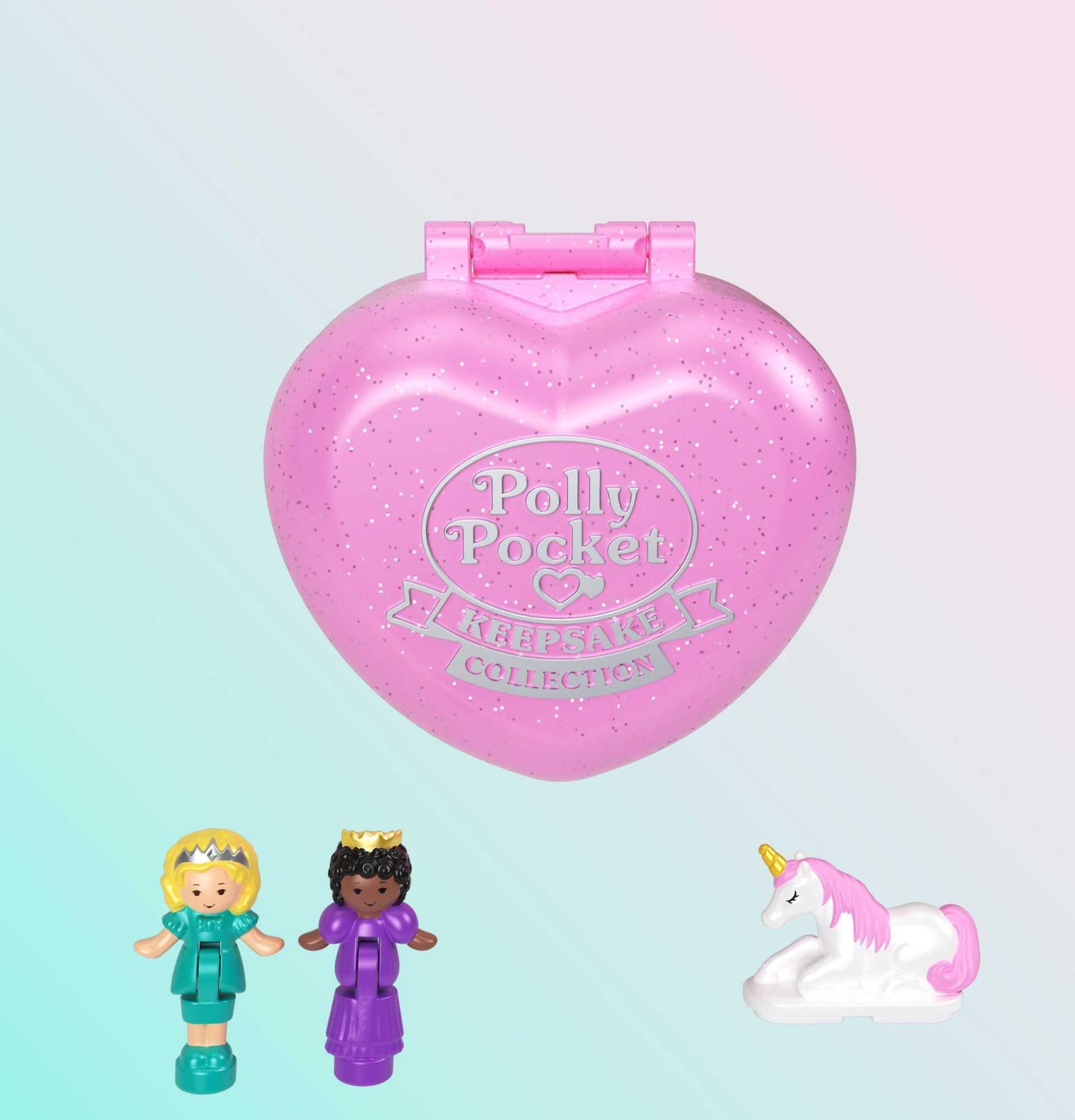 Polly Pocket Collector Compact with 2 Dolls, Keepsake Collection Royal Ball Jewelry Accessories Set, Collectible Toy with Unicorn Castle Theme