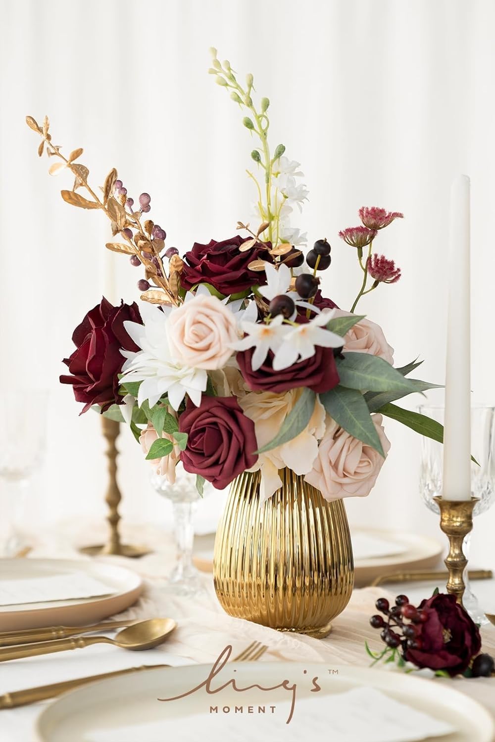 Ling's Moment Artificial Flowers 25Pcs Burgundy Roses Decor w/Stems,3" Real Touch DIY Foam Floral for Wedding Bouquet/Centerpieces, Outdoors Party Backdrop, Room/Table, and Garden/Pot Decorations