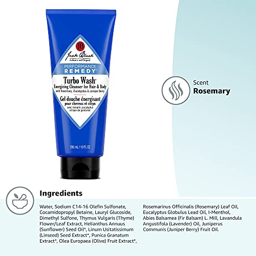 Jack Black Turbo Wash Energizing Cleanser for Hair & Body, 10 Fl Oz