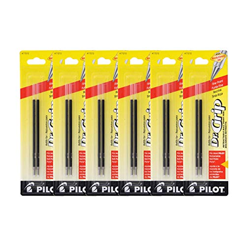 Pilot EasyTouch Dr Grip Retractable Ballpoint Pen Refills Black (6 Packs of 2 Refills each)