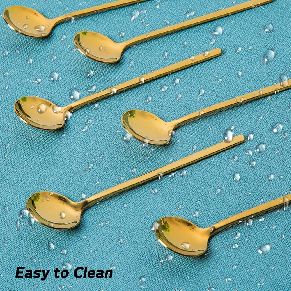 Pack of 6, Gold Plated Stainless Steel Espresso Spoons,lyfLux Mini Teaspoons Set for Coffee Sugar Dessert Cake Ice Cream Soup Antipasto Cappuccino, 5.3 Inch
