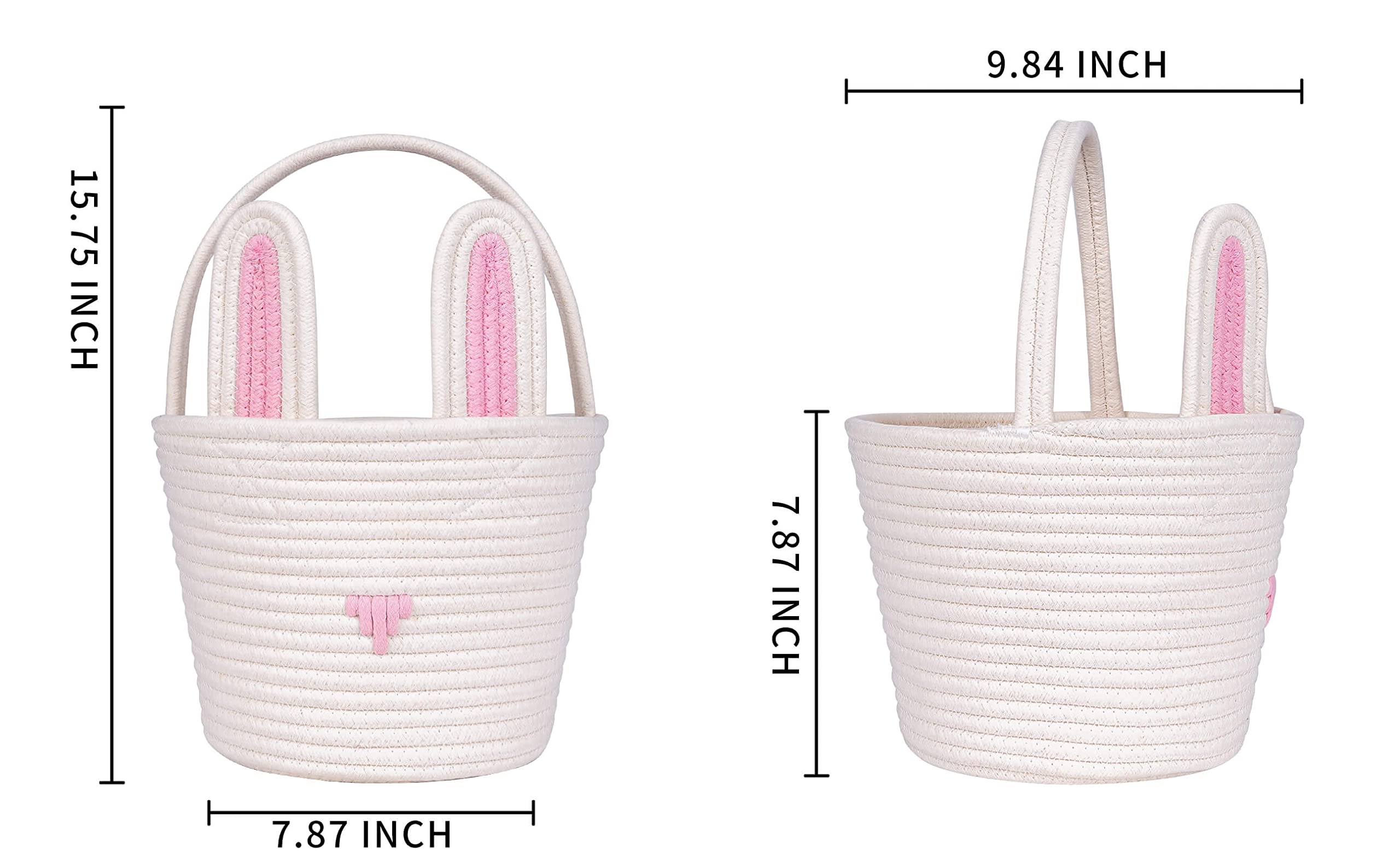 CubesLand Easter Bunny Basket Easter Buckets for Kids with Ear, Easter Egg Hunt Basket Bags Easter Gifts for Girls Baby Kids Children Pink White 9.8 x 7.8 x 7.8β