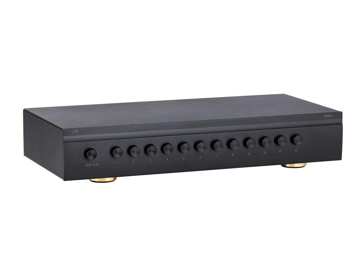 Monoprice SS-Pro 12 High Power Dual Source 300 Watt Peak 12 Pair Impedance Matching Speaker Selector (139067), Black