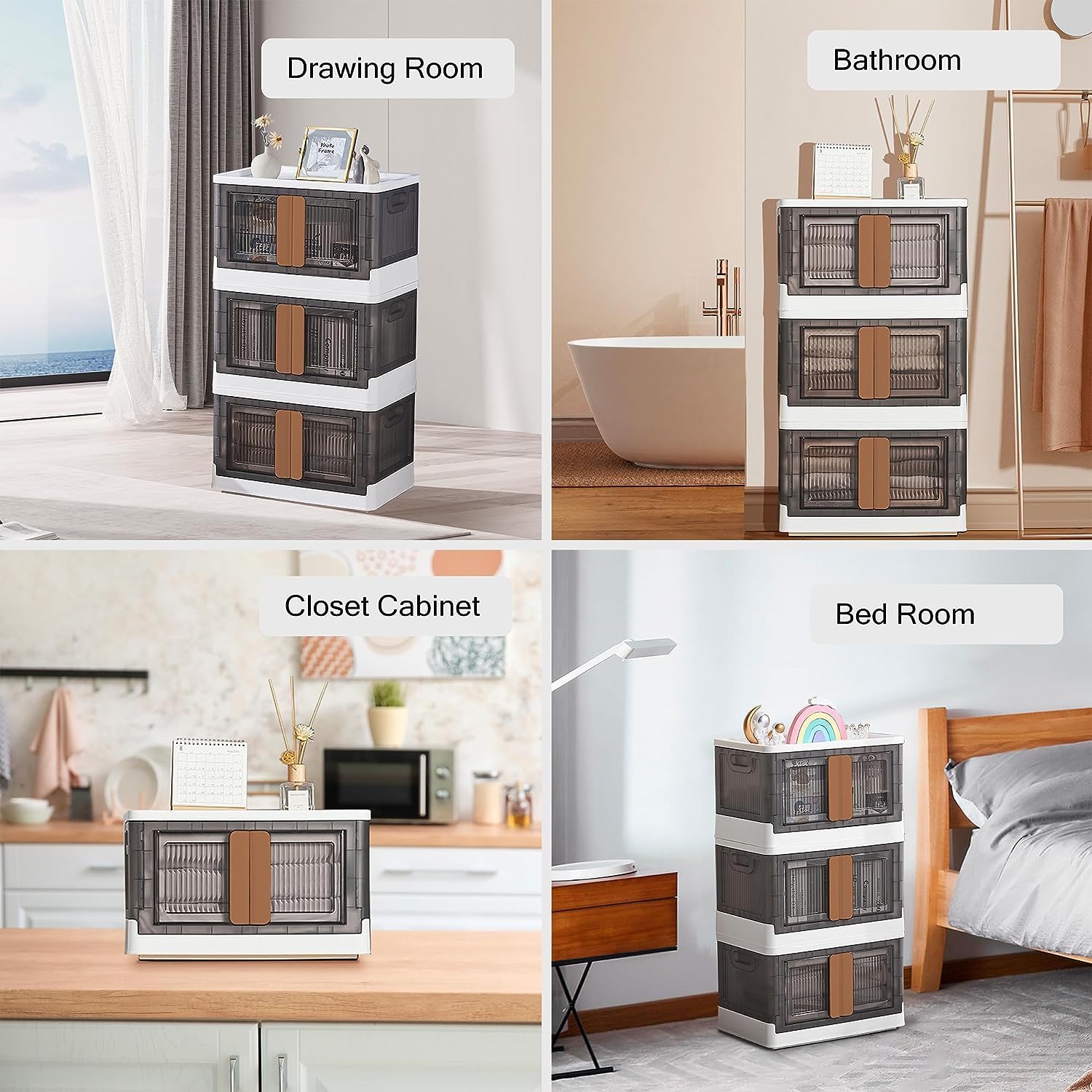 Closet Organizers and Storage 8.4Gal, Storage Bins with Lids and Wheels, Folding Trunk Organizer with Lid and Lashing Buckles, Storage Containers Organizer for Bedroom Living Room Study Office (3Pack）