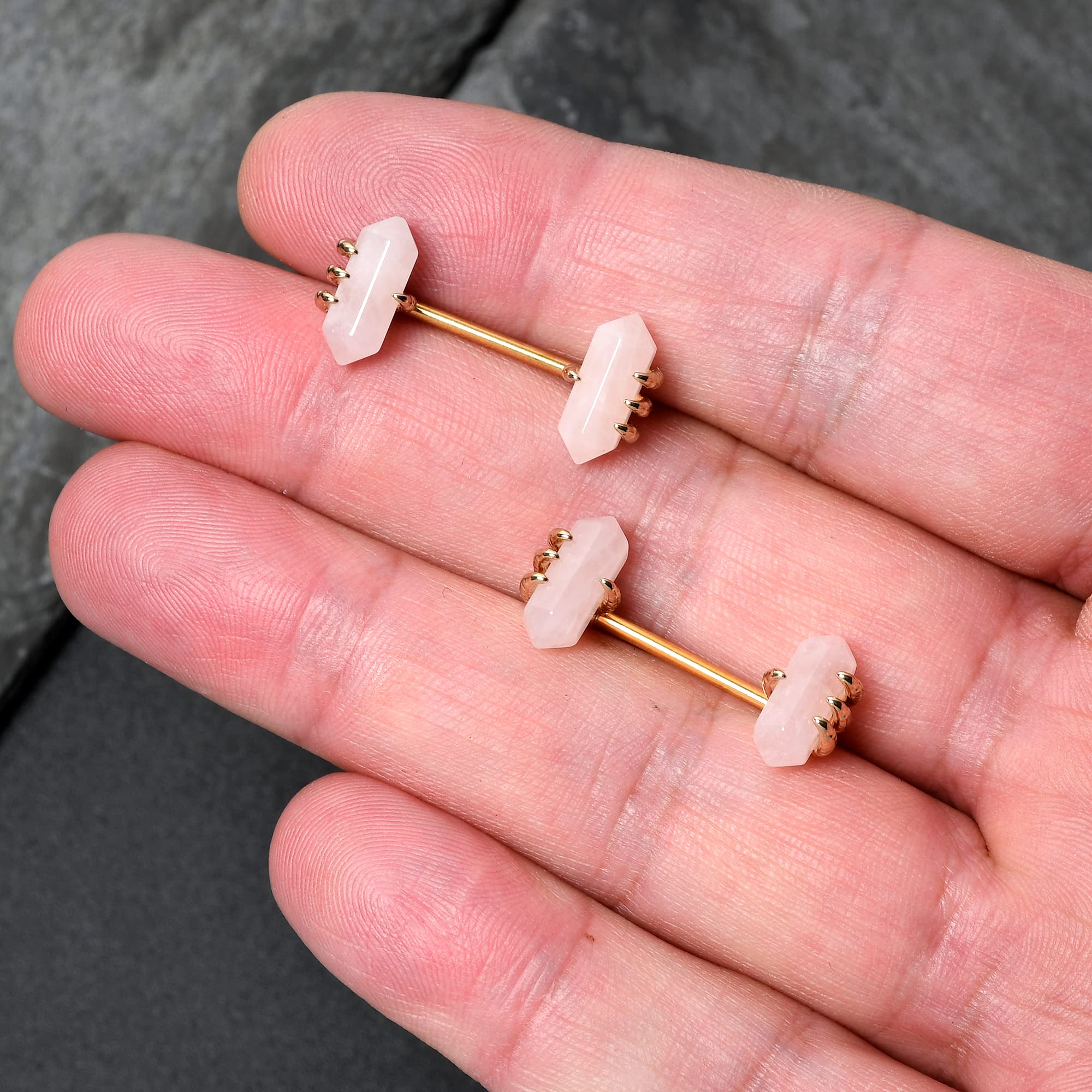 Body Candy 14G Womens Nipplerings Piercing Stainless Steel 2Pc Pink Rose Quartz Claw Nipple Ring Set 9/16"