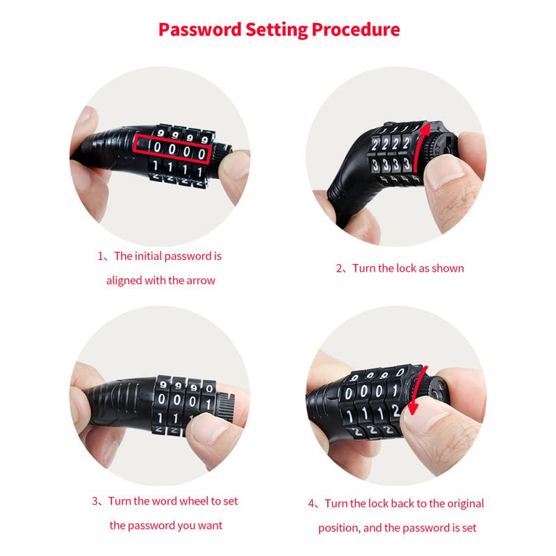 Bike Lock Cable 4 Digit Resettable Combination Cable Lock, Portable Bicycle Code Lock Small Security Bicycle Lock for Electric Scooter, Road Bike, Mountain Bike, Black, xiejinhong